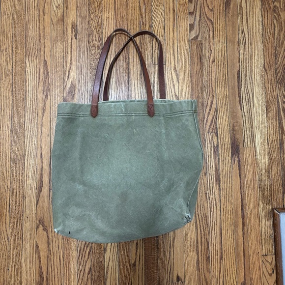 Madewell | Bags | Madewell Green Canvas Tote Bag With Leather Handles ...